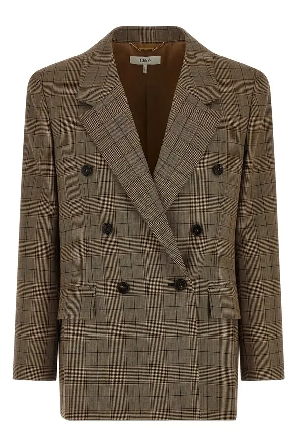 Chloé Checked Double-breasted Tailored Blazer