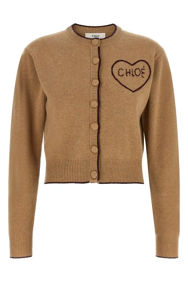 Chloé Heart Intarsia Cardigan - Beige
