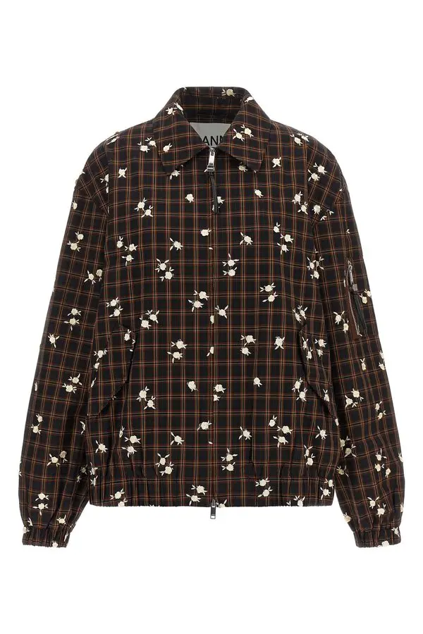 GANNI Check Flower Bomber Jacket