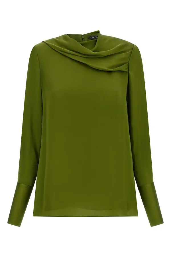 TOM FORD Silk Georgette Draped Blouse - Green