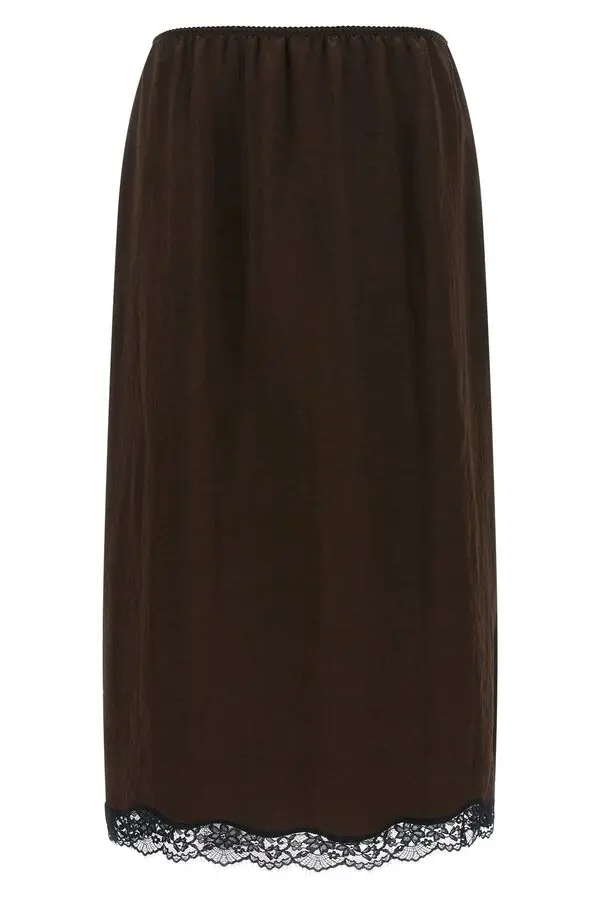 Twin-set Satin Froissé And Lace Skirt - Brown
