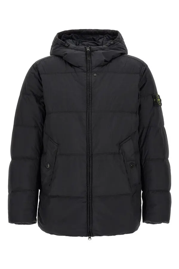 Stone Island Ruffled Effect Down Jacket - Blue