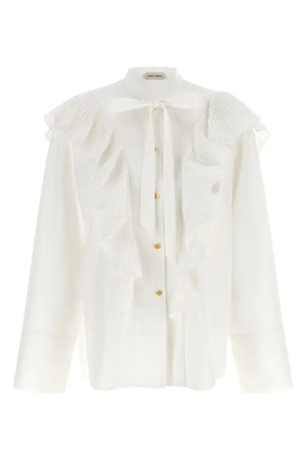 Alberta Ferretti Pleated Ruffle Shirt - White