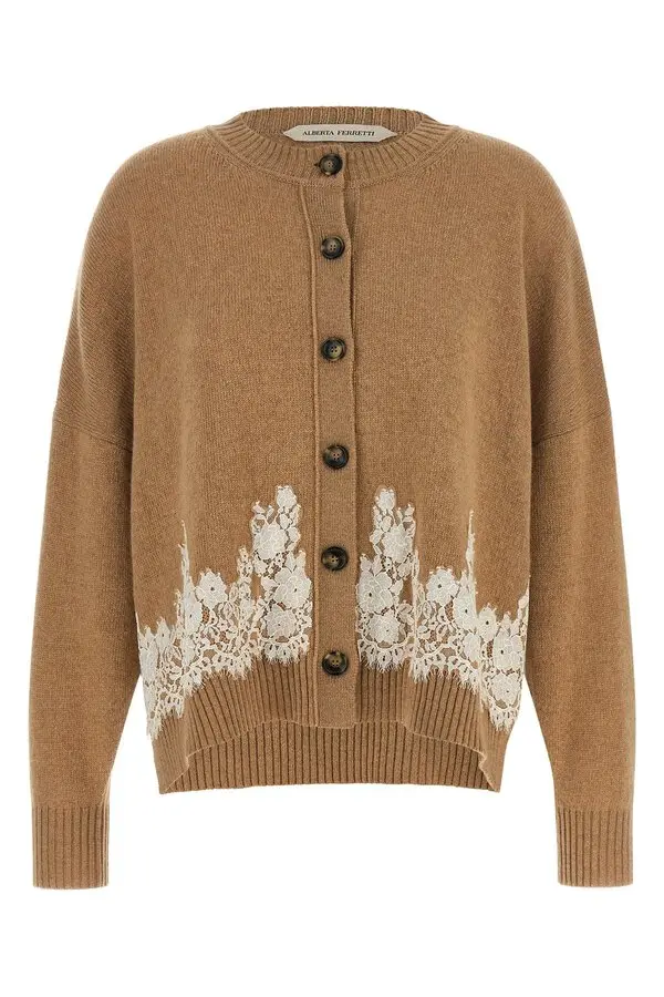 Alberta Ferretti Lace Insert Cardigan - Brown