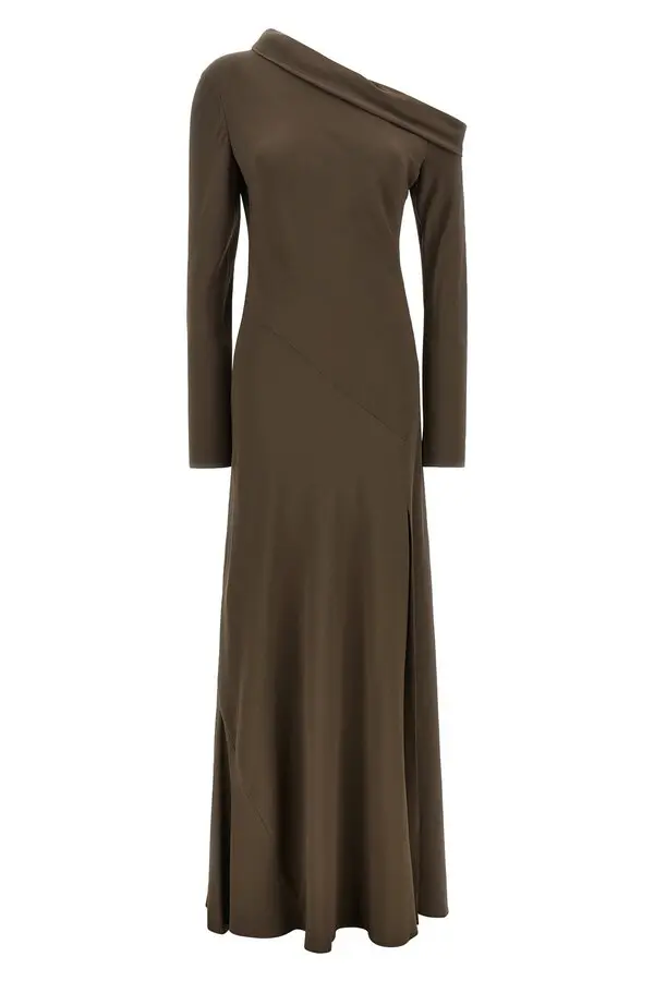 Alberta Ferretti Asymmetrical One-shoulder Dress - Brown