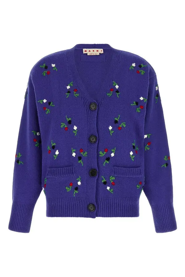 Marni Floral Embroidery Cardigan - Blue
