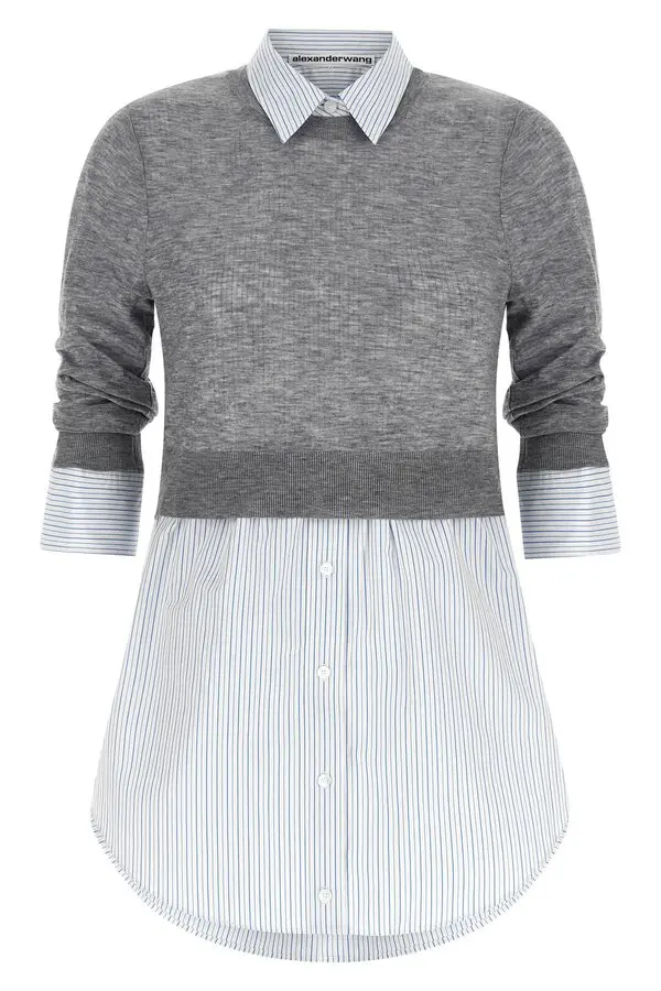 Alexander Wang Hybrid Wool And Cotton Knitted Shirt - Gray