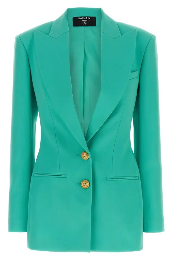 Balmain Logo Button Double-breasted Blazer - Light Blue