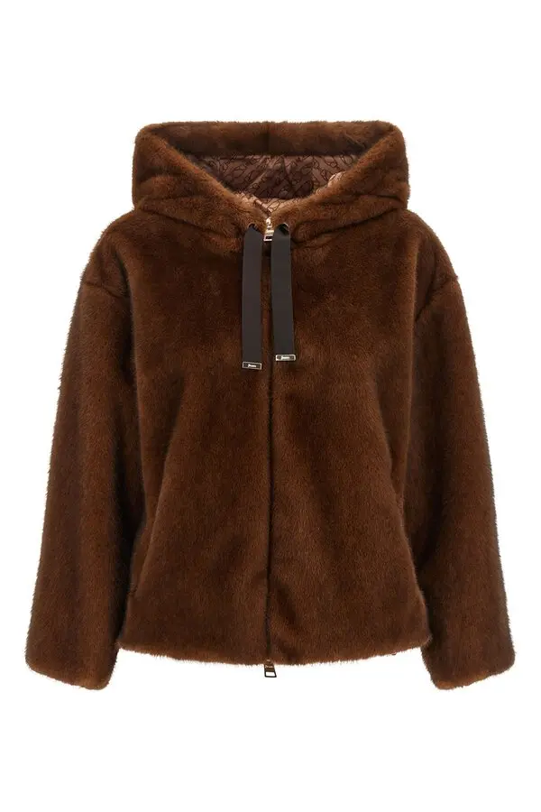 Herno Faux Fur Bomber Jacket - Brown