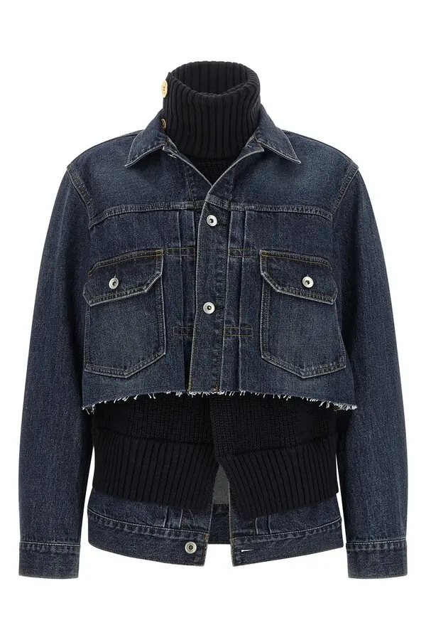 Sacai Hybrid Denim And Wool Knit Jacket