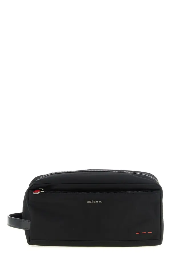 Kiton Metallic Logo Toiletry Bag - Black