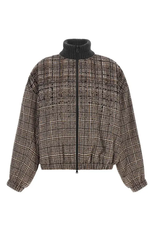 Brunello Cucinelli Sequin Check Bomber Jacket