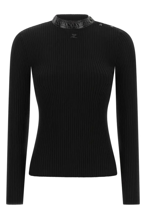 COURREGES Vinyl Collar Sweater - Black