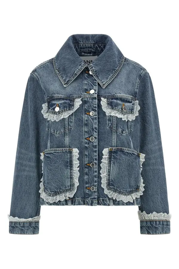 GANNI Denim And Lace Jacket - Blue