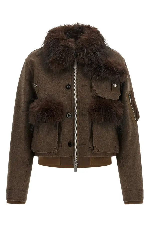 Sacai Double Collar Blouson - Brown