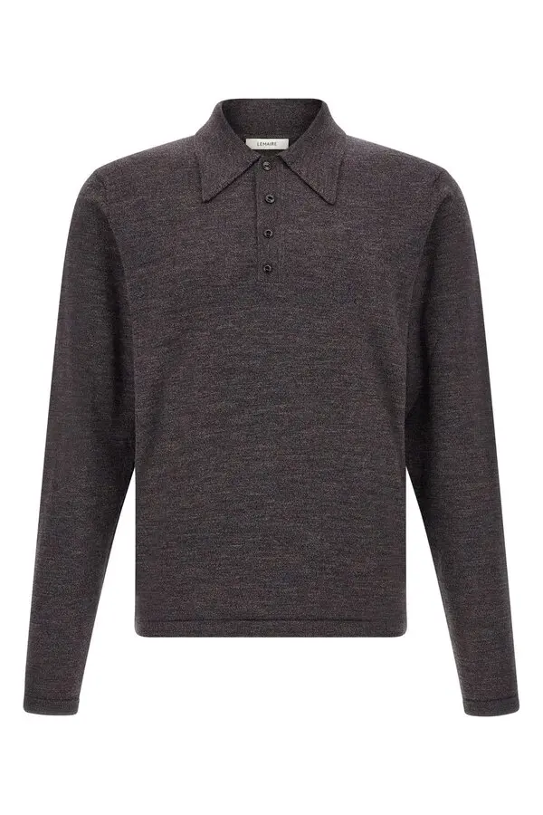 LEMAIRE Mouliné Wool Polo Shirt - Brown
