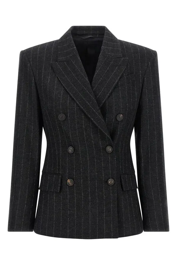 Brunello Cucinelli Sequined Pinstripe Double-breasted Blazer