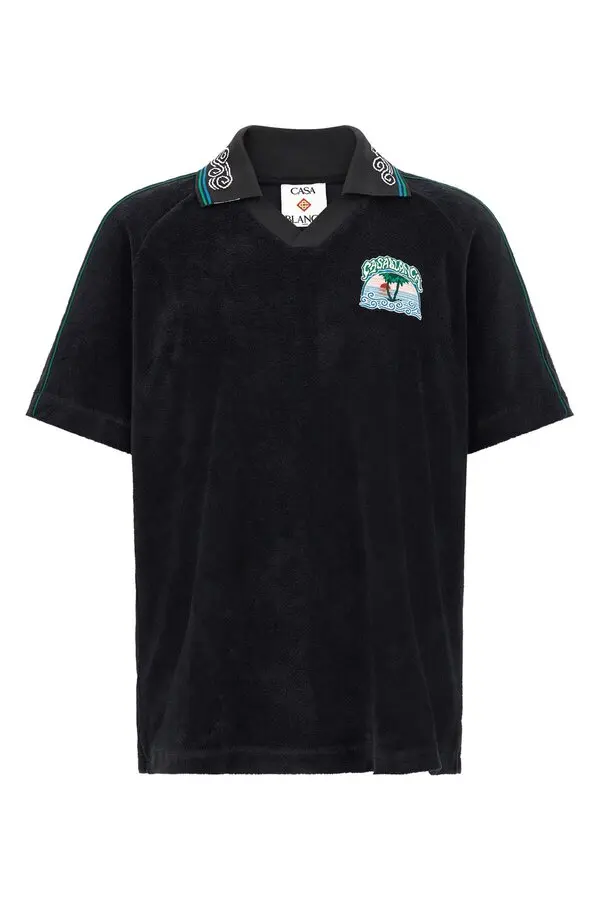 Casablanca Towelling' Jacquard Polo Shirt - Black
