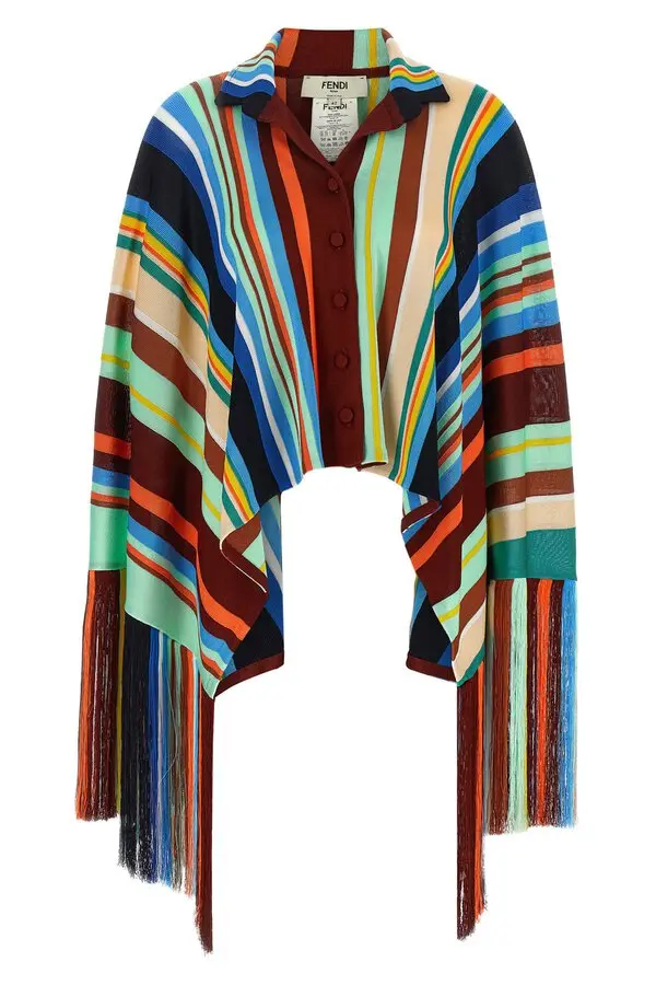 Fendi Striped Poncho With Fringes - Multi