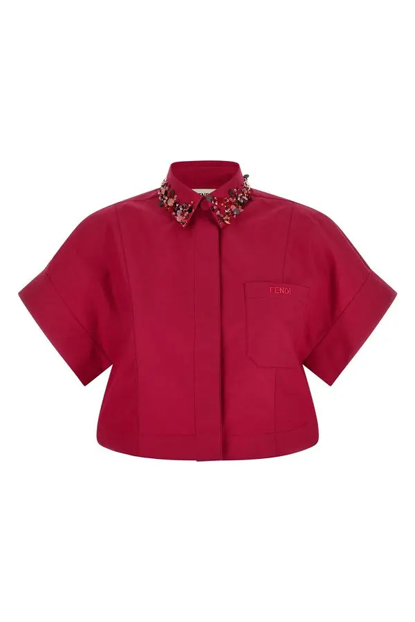 Fendi Cotton Poplin Embroidered Crop Shirt