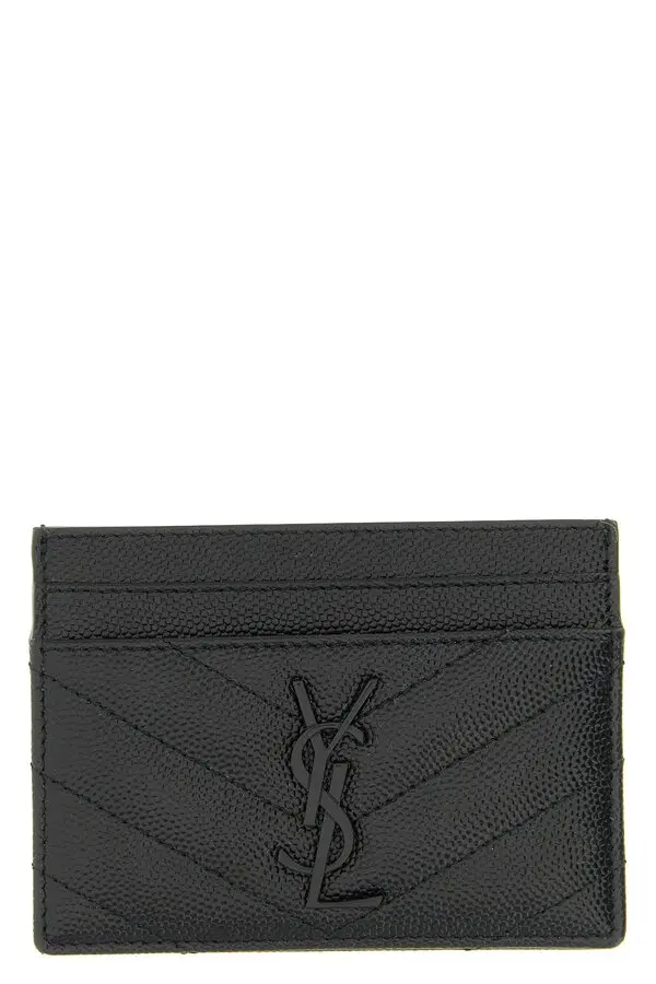 Saint Laurent Logo Matelassé Card Holder - Black