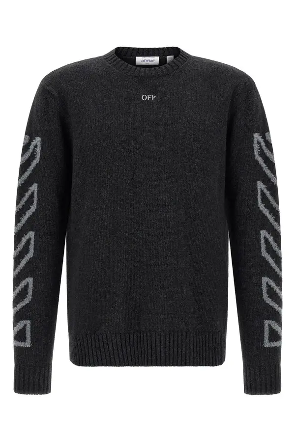 Off-White Diag Arrow Fuzzy' Sweater With Intarsia - Gray