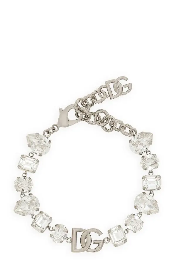 Dolce & Gabbana Bracelet With Rhinestones And Logo - Silver