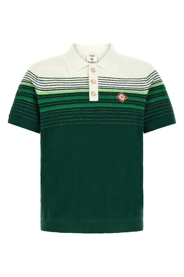 Casablanca Bouclé Stripes' Polo Shirt - Green
