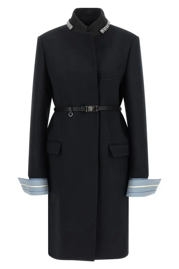 Prada Jewel Collar Coat - Blue