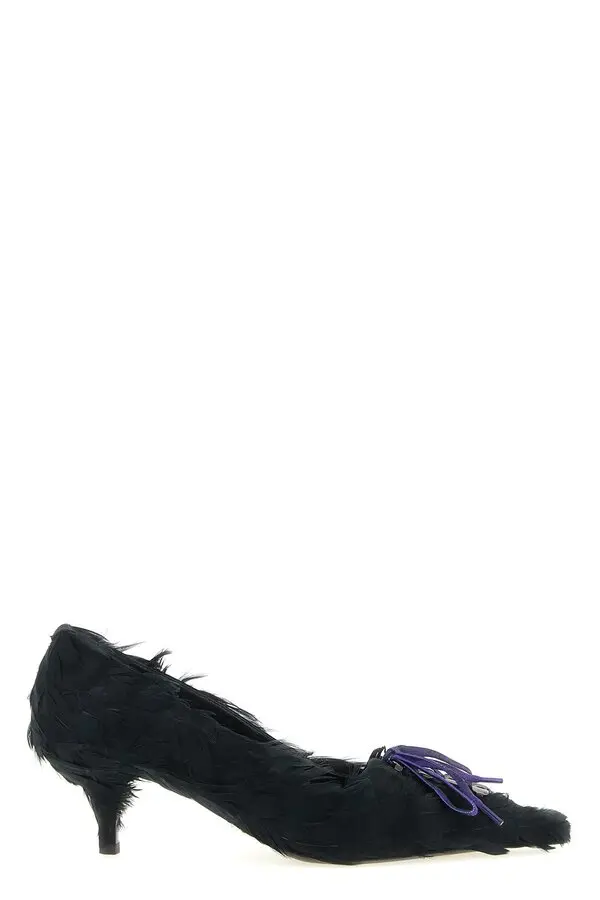 Prada Satin And Feather Pumps - Black