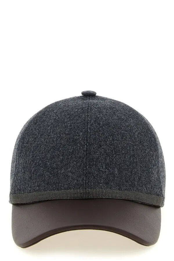 Brunello Cucinelli Monile Embroidered Virgin Wool Flannel Cap