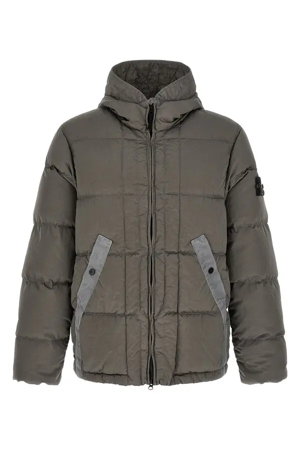Stone Island Crumpled Effect Down Jacket - Gray
