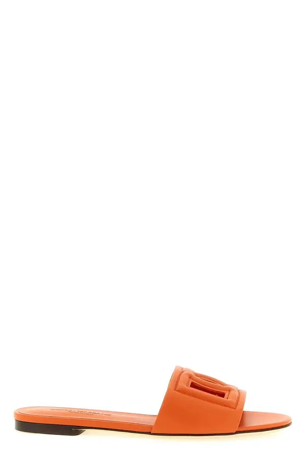 Dolce & Gabbana Bianca Calfskin Leather Slides - Orange