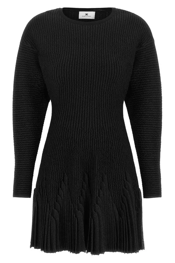 Elisabetta Franchi Knitted Pleated Dress - Black