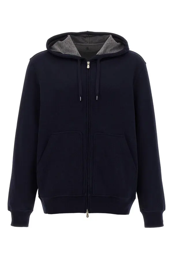 Brunello Cucinelli Cotton Blend Hooded Jacket - Blue