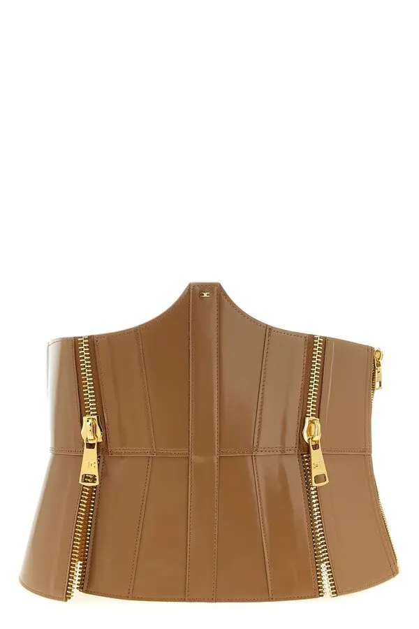 Elisabetta Franchi Leather Bustier Belt - Brown