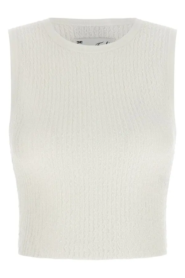 Elisabetta Franchi Ribbed Crop Top - White