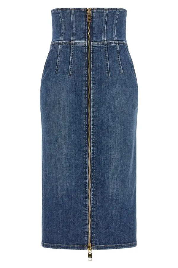 Elisabetta Franchi High-waisted Midi Denim Skirt