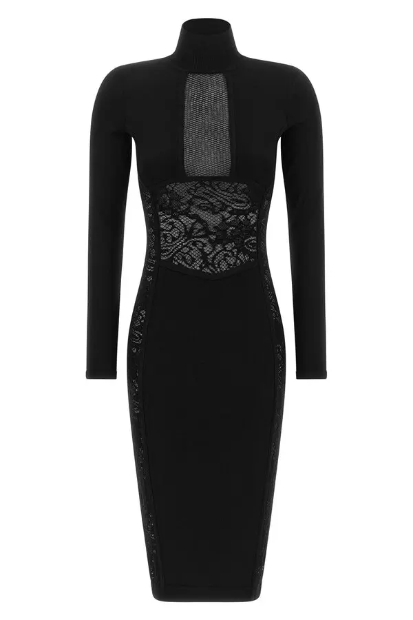Elisabetta Franchi Knitted And Lace Midi Dress