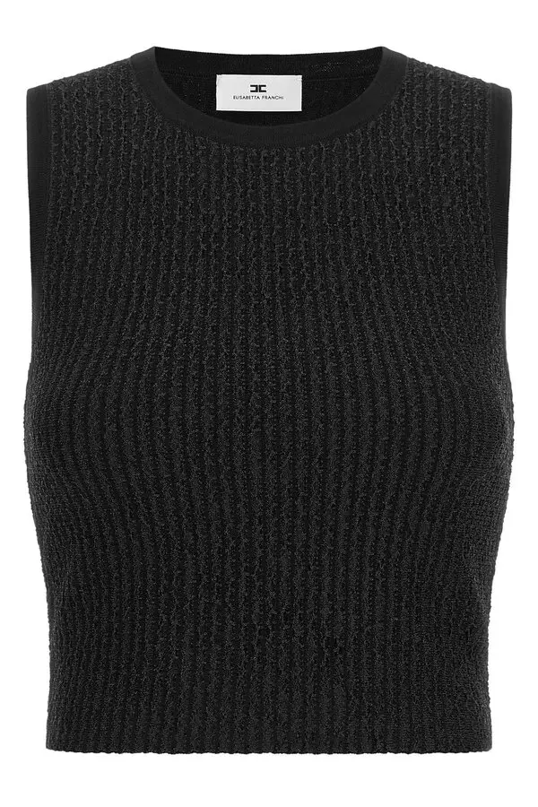 Elisabetta Franchi Ribbed Tricot Top - Black