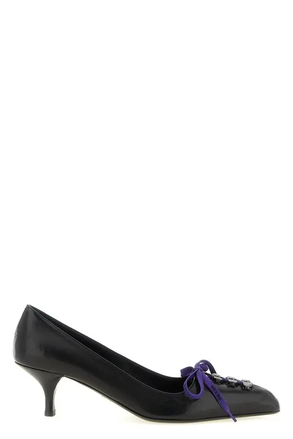 Prada Leather Pumps With Laces - Black
