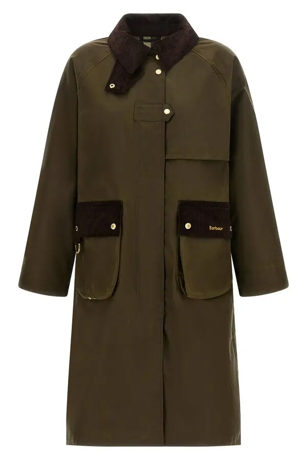 Barbour Kirklees Long Waxed Cotton Jacket - Green