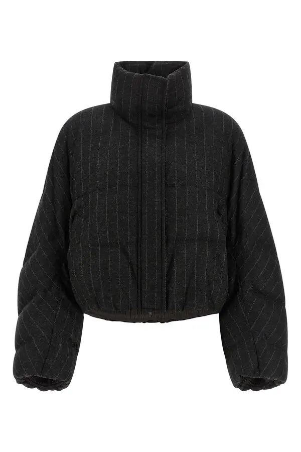 Brunello Cucinelli Micro Sequin Pinstriped Crop Down Jacket - Gray