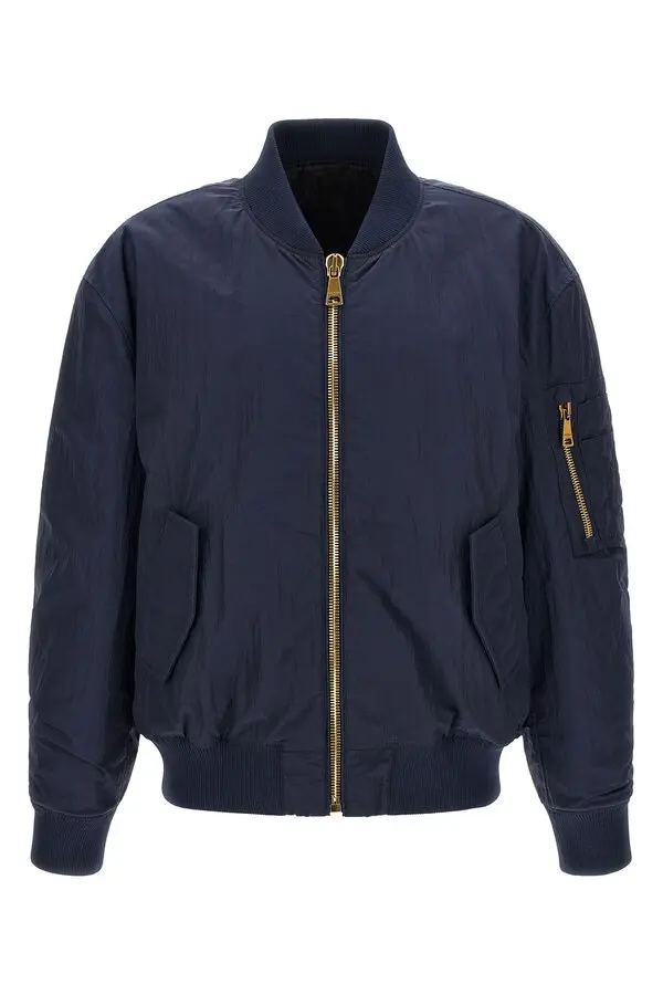 Balmain Logo Embroidery Bomber Jacket - Blue