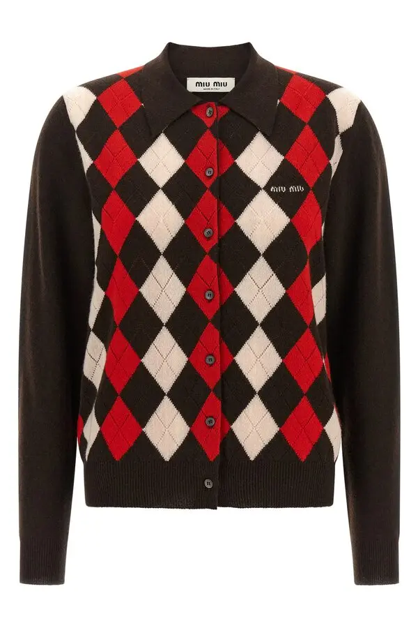 Miu Miu Diamond-shaped Collar Cardigan - Brown