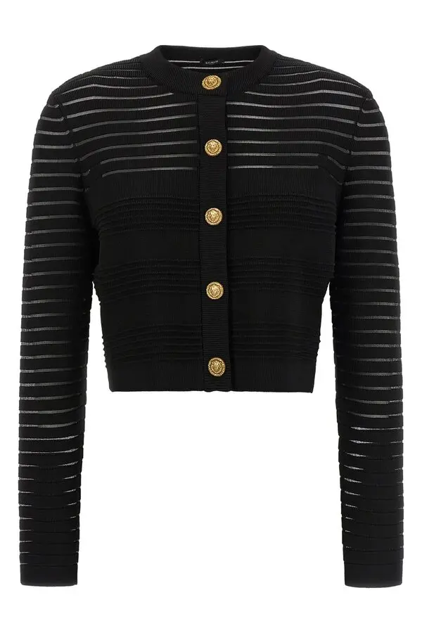 Balmain Semi-transparent Stripes Cardigan - Black