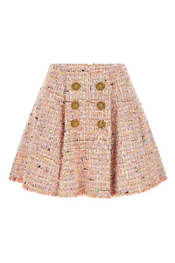 Balmain Tweed Skater Skirt - Pink