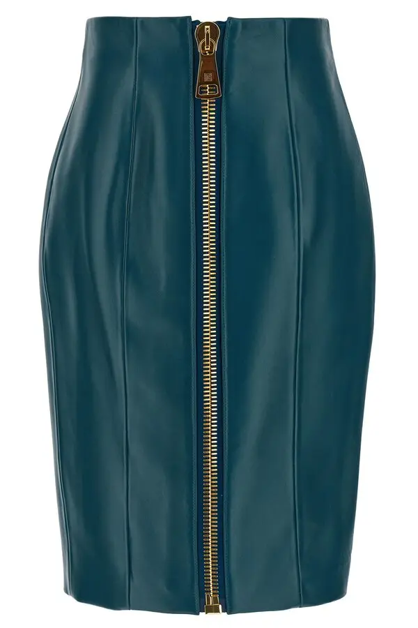 Balmain Leather Zip Midi Skirt