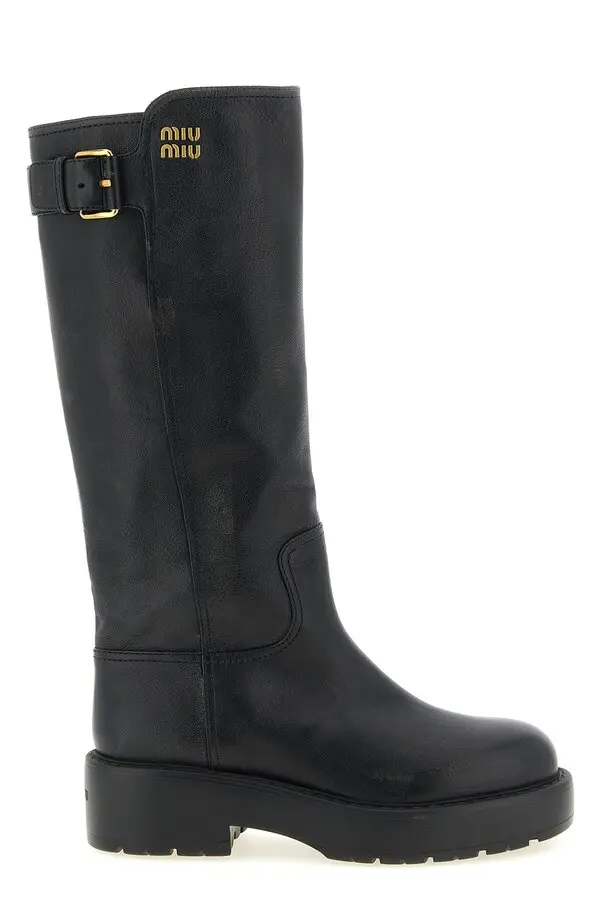 Miu Miu Buckled Leather Boots