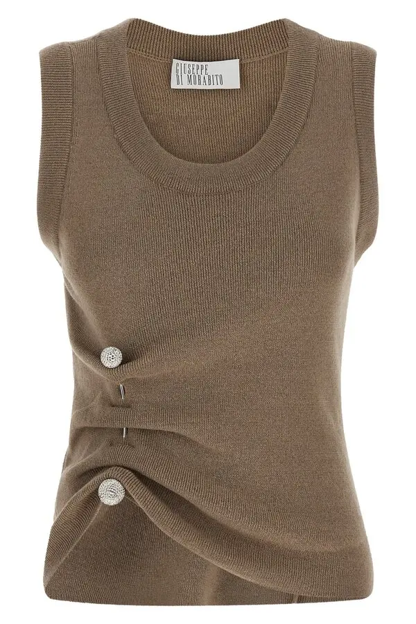 Giuseppe Di Morabito Jewel Brooch Sleeveless Top - Beige